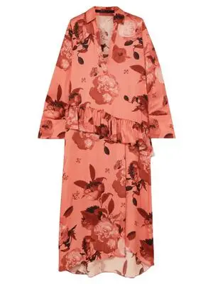 Mother Of Pearl Ruffled Floral-print Satin Midi Dress - No