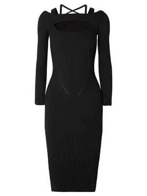 ANDREĀDAMO Ribbed-knit Midi Dress With Cutout Neckline - Black
