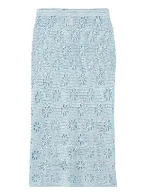 Calle Del Mar Floral Crochet Midi Skirt - Blue