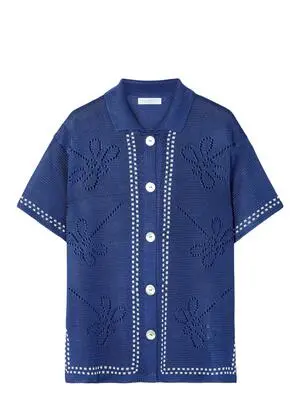 Calle Del Mar Pointelle-knit Shirt With Contrast Trim - Blue
