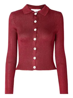 Calle Del Mar Cropped Ribbed-knit Cardigan - Red