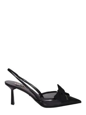 Prada Pointed-toe High-heeled Slingback Sandals With Bow Embellishment - Black