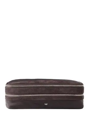 ANYA HINDMARCH Suede-trimmed Shell Cosmetics Case - Brown