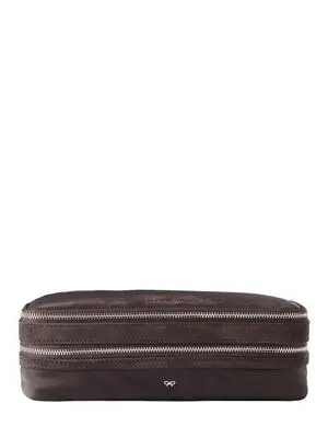 ANYA HINDMARCH Suede-trimmed Shell Cosmetics Case - Chocolate