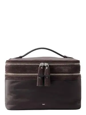 ANYA HINDMARCH Suede-trimmed Shell Vanity Case - Brown