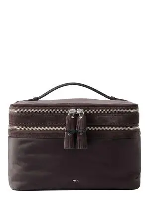 ANYA HINDMARCH Suede-trimmed Shell Vanity Case - Chocolate