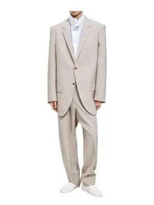 Bottega Veneta Wool And Cotton Tailored Pants - Beige/light Blue