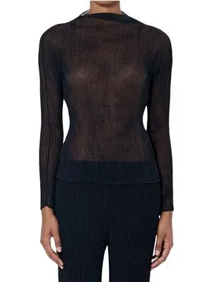 Issey Miyake Sheer Pleated Top - Black