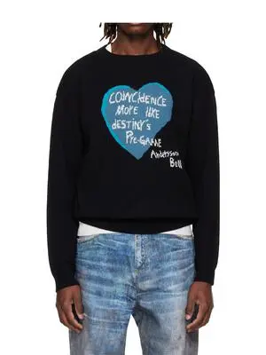 Andersson Bell Heart Pattern Crew Neck Sweater - Black