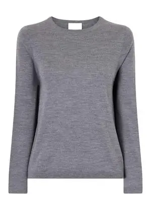 ALLUDE Fine Knit Crew Neck Wool Sweater - Gray