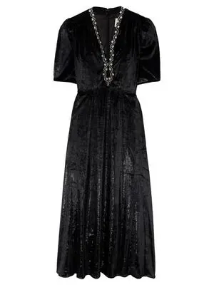 Saloni Metallic Velvet Dress - Black