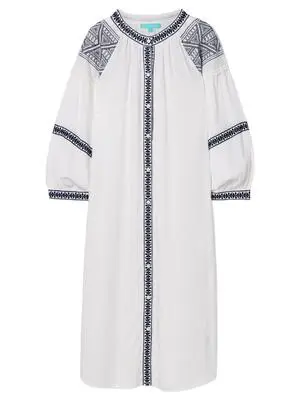 Melissa Odabash Belted Embroidered Voile Midi Dress - No
