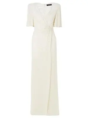 Jenny Packham Embellished Draped Wrap Gown - White