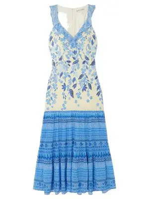 Saloni Fitted Waist Floral Print Midi Dress - No