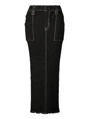 Issey Miyake Midi Skirt With Contrast Stitching And Elasticated Waistband - Black