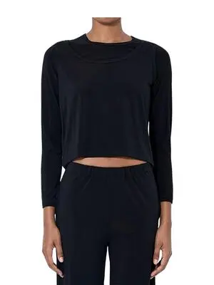 Issey Miyake Long Sleeve Cropped Top - Black