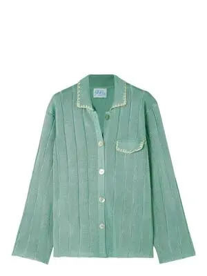 Calle Del Mar Ribbed Knit Shirt With Classic Collar - Green