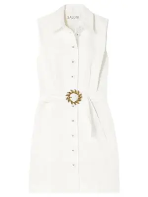 Saloni Sleeveless Collared Mini Shirt Dress With Buckle Belt - No
