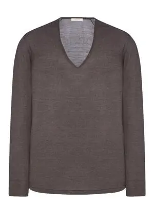 THE ROW V-neck Long Sleeve Sweater - Mixed Brown