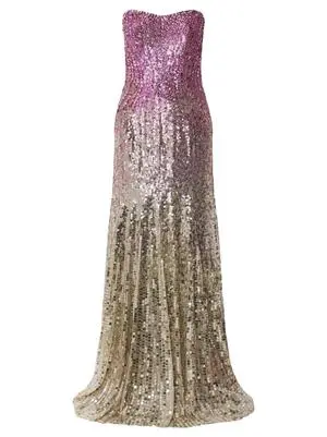 Jenny Packham Strapless Ombré Sequined Chiffon Gown - Multicolor