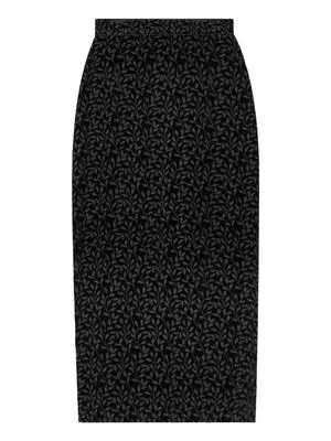 Saloni Embroidered Velvet Midi Skirt With Satin Trim - Black