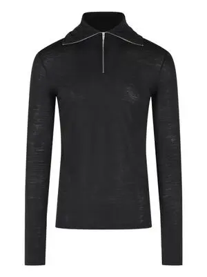 JIL SANDER Half-zip Turtleneck Knitted Pullover - Black