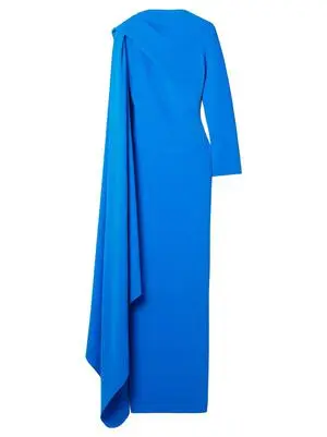 Solace Asymmetric Draped Crepe Gown - Blue