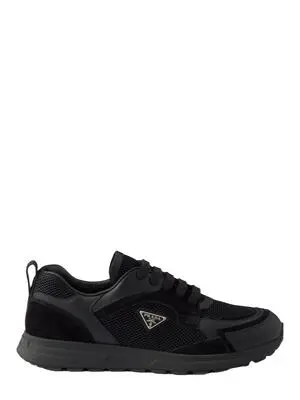Prada Prax Leather And Fabric Lace-up Sneakers - Black