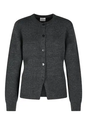 Closed Ribbed Crew Neck Cardigan - Black