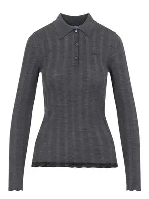 Prada Long-sleeved Knitted Polo Top - Grey