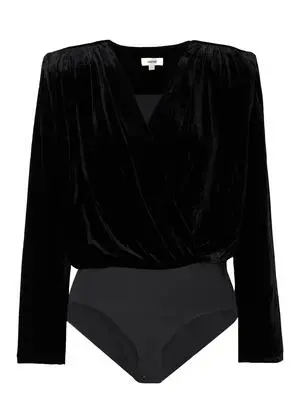 L'Agence Velvet And Stretch-jersey Bodysuit With Padded Shoulders - Black