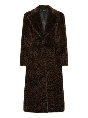 ROTATE BY BIRGER CHRISTENSEN Long Faux Fur Leopard Print Coat - Brown