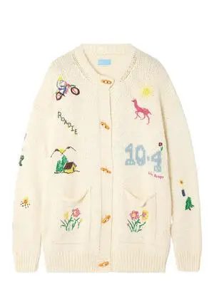 MOTHER Mother The Long Drop Embroidered Cotton And Alpaca-Blend Cardigan