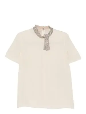Valentino Garavani Valentino Embellished Short-Sleeved Top Ivory