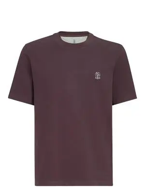 Brunello Cucinelli Cotton Jersey Crew-neck T-shirt With Logo - Brown