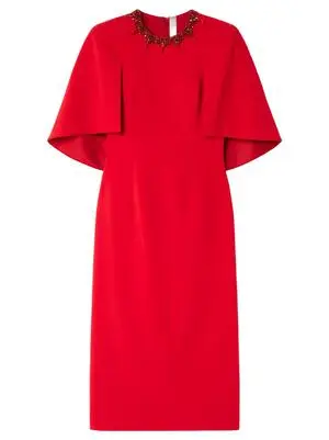 Jenny Packham Embellished Cape Midi Dress - Red