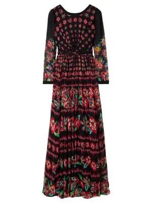 Saloni Long-sleeve Maxi Dress With Ethnic Floral Print - Black