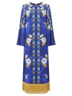 Borgo De Nor Fringed Floral-print" Maxi Dress - Blue