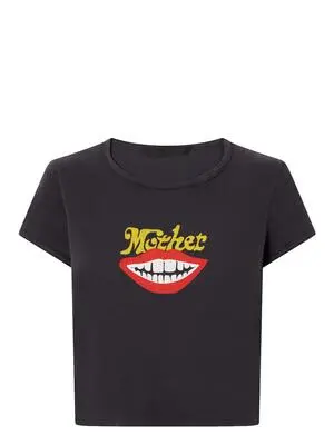 MOTHER The Itty Bitty Ringer Cropped Printed Cotton-jersey T-shirt - Black