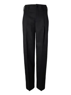 AMI Paris Pleated Wool-gabardine Wide-leg Trousers - Black