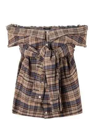 R13 Checked Cotton-flannel Off-the-shoulder Blouse - Blue