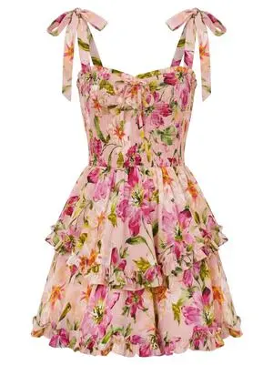 Yumi Kim Elise Mini Dress With Floral Print And Tie Shoulders - Pink