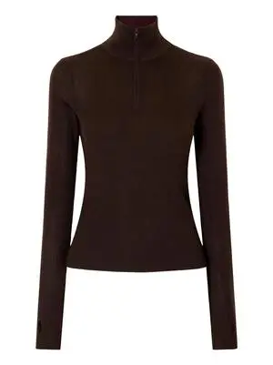 THE FRANKIE SHOP Sade Ribbed Wool And Silk-blend Half-zip Sweater - Brown