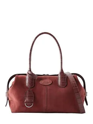 TOD'S Bauletto Croc-effect Leather-trimmed Suede Mini Bag - Red
