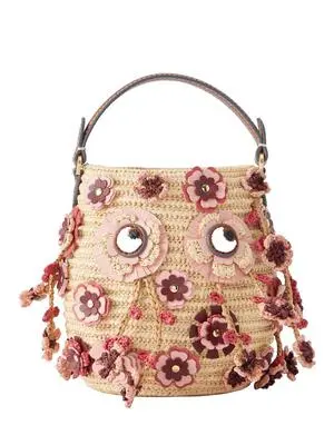 ANYA HINDMARCH Blossom Creature Embellished Raffia Mini Bag - Neutrals