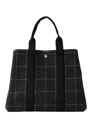 Rue De Verneuil Traversée Checked Tweed Tote - Gray Green
