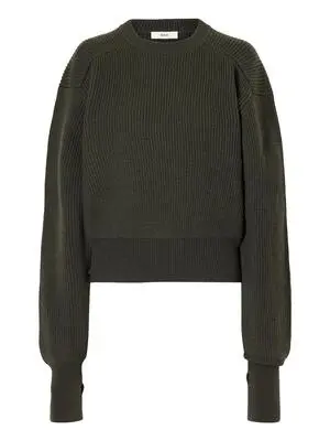 RIER Riers Ribbed Virgin Wool Crew Neck Sweater - Green
