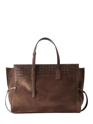 SERAPIAN Maro Maxi Suede Tote With Leather Trim - Brown