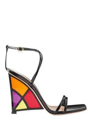 GIANVITO ROSSI Nuit 105 Leather Wedge Sandals - Black