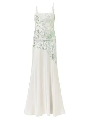 Costarellos Jennan" Sequin-embroidered Satin Gown - Green